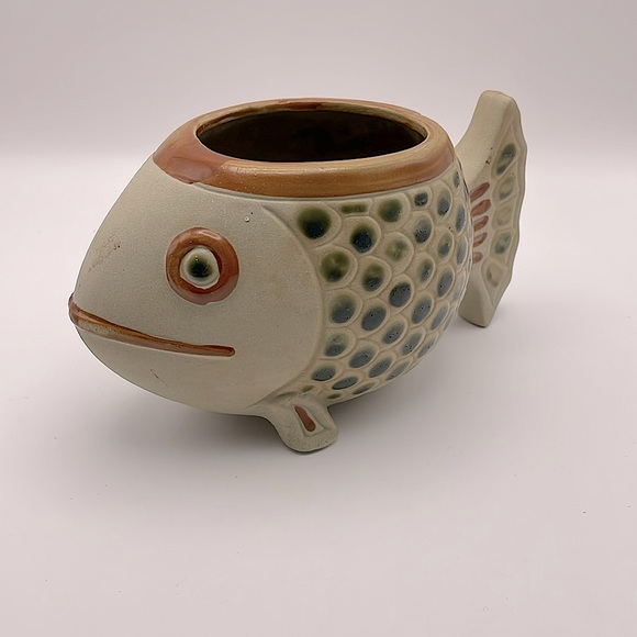 Accents | Hand Painted Clay Pottery Fish Planter With Green Scales ...